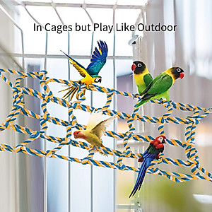 Yihihi Pet Climbing Rope Net, Bird Climbing Rope Ladder, Sturdy Rope Bridge, Ferret Cotton Rope Net, Rat Hanging Bed Hammock Swing Ladder, Eco-Friendly 100% Organic Cotton Small Animal Habitat Decor.