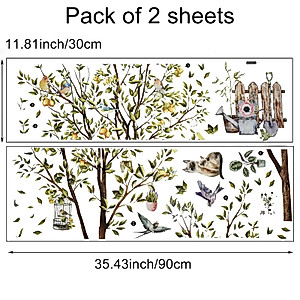 Pinenjoy Lemon Tree with Bird Cat Wall Decal Green Leaves Wall Stickers 32.67x38.18inch DIY Removable Self-Adhesive Vinyl Wall Murals for Living Room Nursery Bedroom Playroom Wall Decors