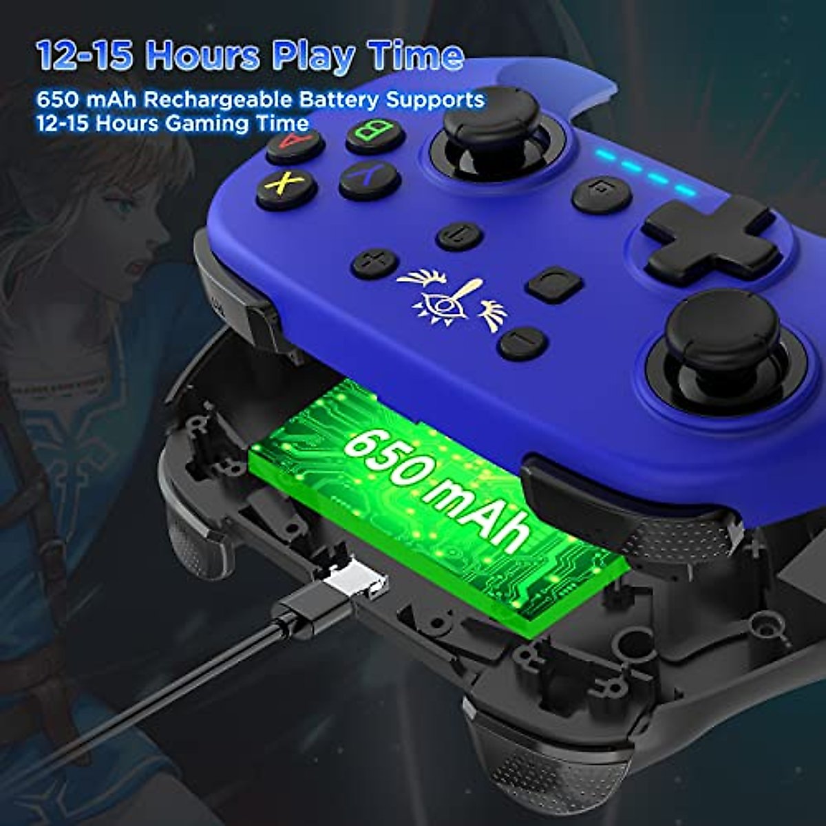 Wireless Pro Controller for Nintendo Switch/Switch OLED/Switch Lite, Switch Controller, Wireless Gamepad for the Zelda ,Turbo & Auto Function, Back Mapping ,Rechargeable 650mAh Battery, Long Playing Time (Blue)
