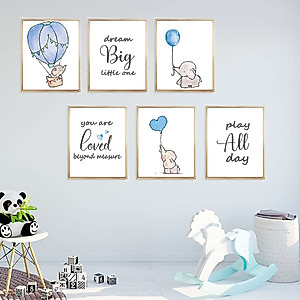 IIILUYOT Inspirational Elephant Decor, Baby Boy Nursery Wall Art Prints, Cute Elephant Nursery Wall, Dream Big Little One Decorations for Kids Nursery Boys Girls Room Set of 6 (8”X10”) Unframed