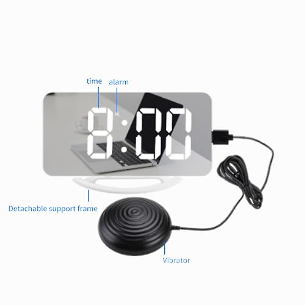 Digital Alarm Clock, 6. 2 Inch LED Mirror Electronic Clocks, Dual USB Charging Port, Snooze Mode Loud Alarm Clock for Heavy Sleepers, Modern Desk Wall Clocks for Bedrooms Living Room Office- White