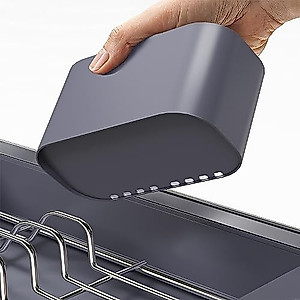 Dish Drying Rack - Expandable Dish Racks - Large Stainless Steel Dish Drainer for Kitchen Counter with Utensil Holder and Cup Holder, Grey