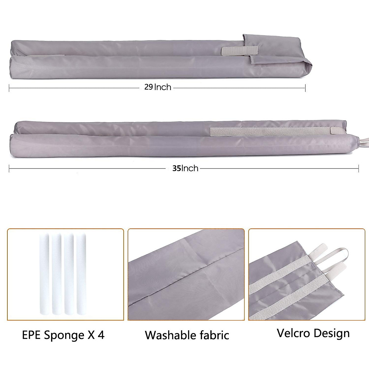 Under Door Draft Stopper Gray 29"-35" Noise Window Breeze Dust Air Blocker Adjustable Door Sweeps