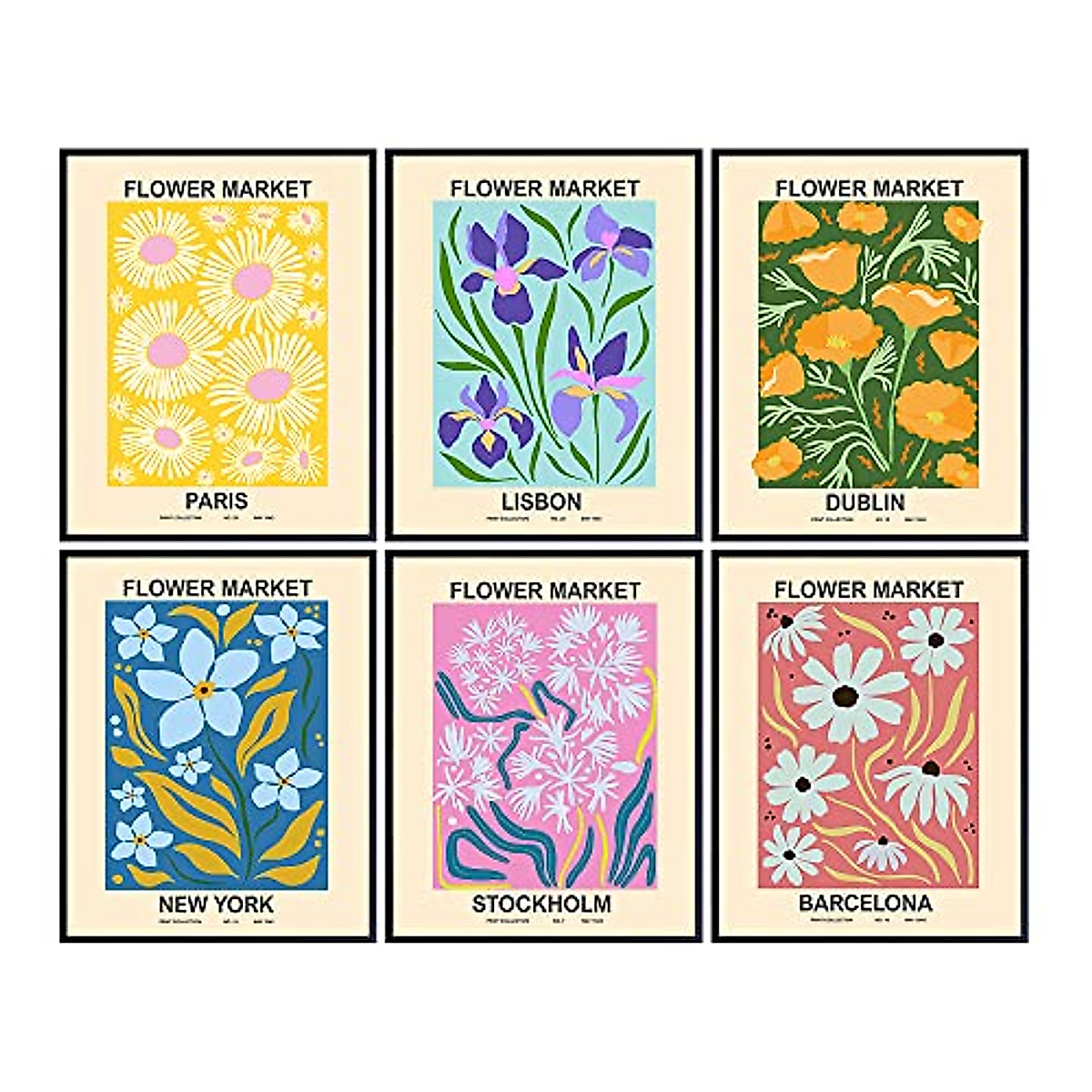 Flower Market Wall Art Prints - Flower Market Wall Decor - Abstract Minimalist Wall Art - Aesthetic Pictures - Mid Century Modern Gallery Wall Art - Museum Poster Set 8x10 - Matisse Style Prints