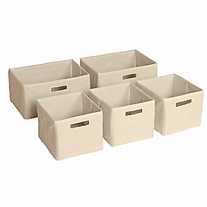 Guidecraft Fabric Tan Storage Bins - Set of 5, Foldable Classroom Storage, Kid's Toy & Books Cube Organizers