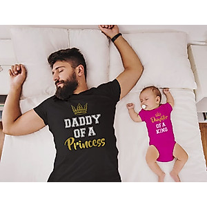 Tstars Daddy of a Princess Daughter of a King Dad and Baby Matching Outfits Gifts for New Dads Fathers Day Shirts Set man Black Large/baby Wow pink Newborn (0-3M)