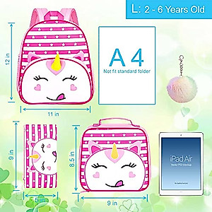 ZLYERT 3PCS Toddler Backpack for Girls, 12" Unicorn Preschool Bookbag with Lunch Box, Cute Animal Kids Kindergarten Schoolbag - Pink
