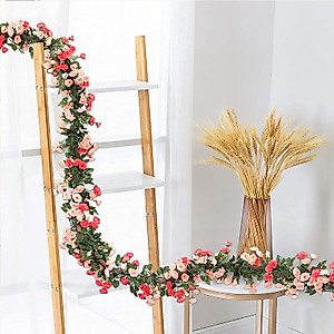 Houele 2 Pack (16FT) Fake Rose Vine Flowers Plants Artificial Rose Vine Flowers for Wedding Home Party Garden Craft Art Decor(Rose Pink)