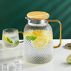 BPFY 1 Pack 60oz Glass Pitcher, Glass Pitcher with Lid and Spout, Glass Water Pitcher, Iced Tea Pitcher for Fridge, Glass Carafe for Cold or Hot Beverages,Glass Jug for Water, Sun Tea, Milk