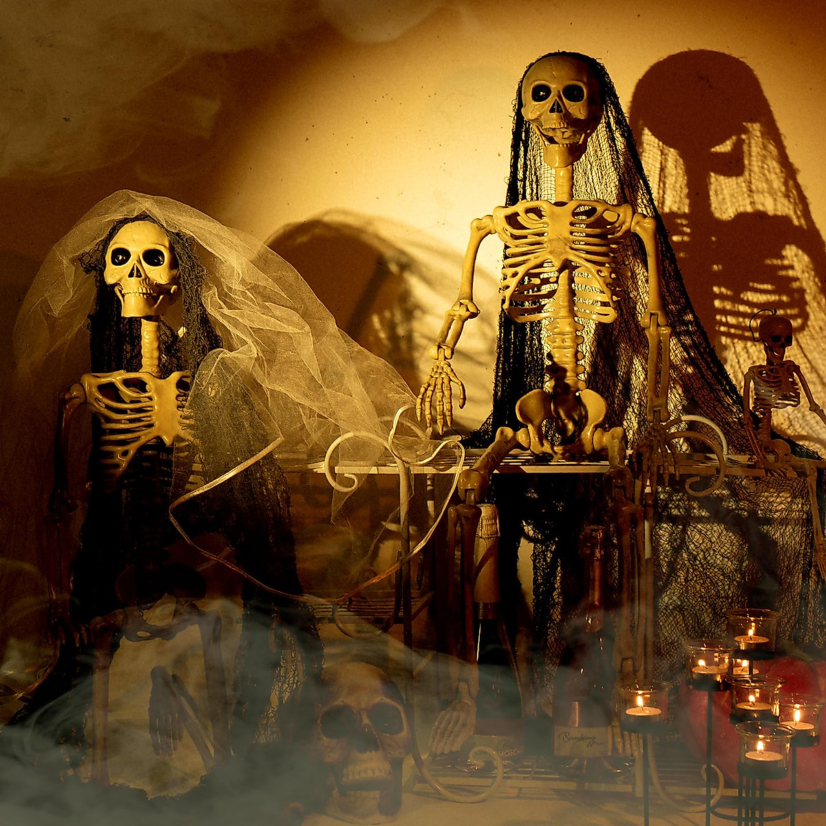 DECORLIFE 2 Pack 36" Skeleton Halloween Decorations, Plastic Posable Skeleton Decor with Movable Joints for Haunted Houses, Lawn, Graveyard, Trunk or Treat (White)