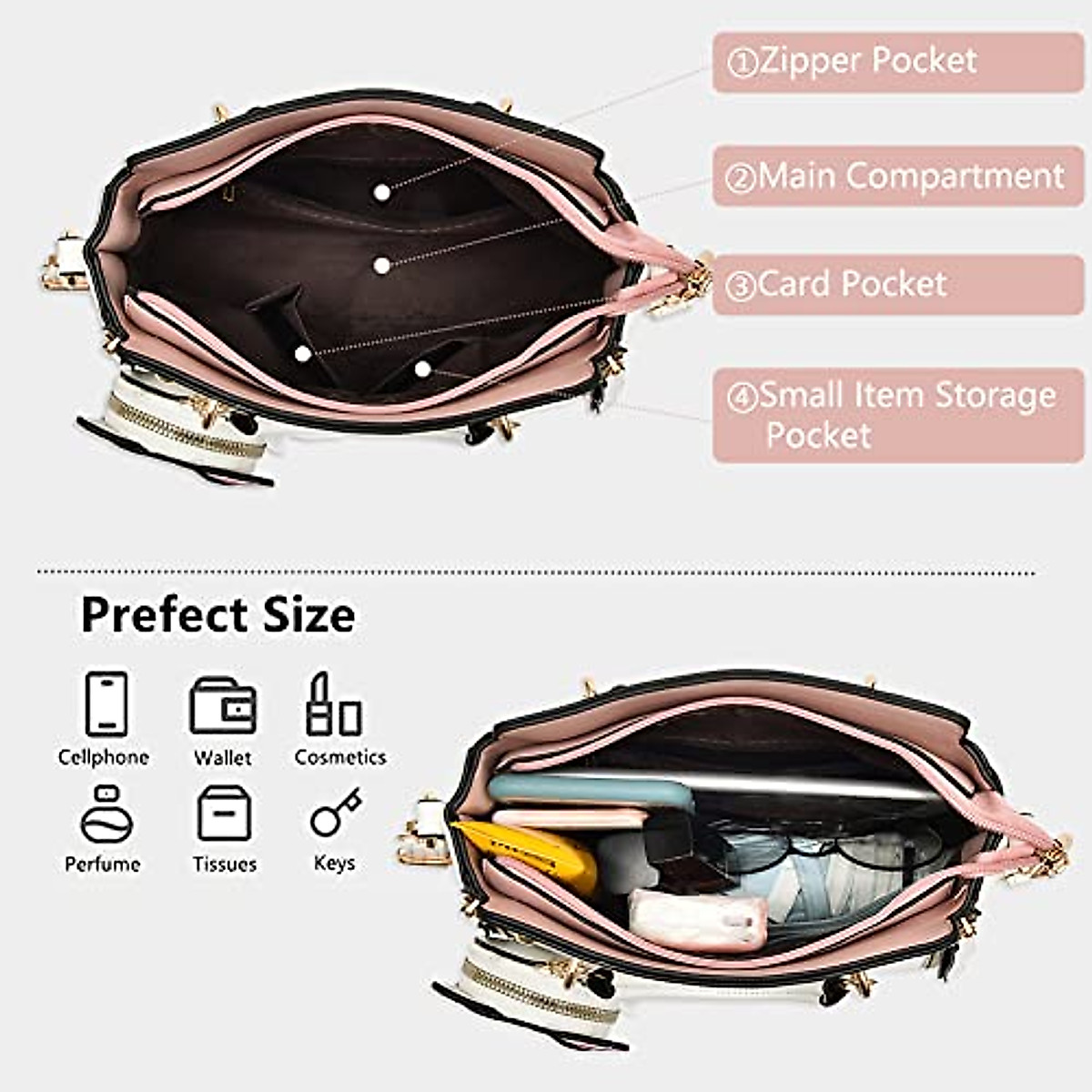 Fashion Ladies Purses and Handbags, Women Leather Top Handle Satchel Cute Shoulder Totes Bags Trendy Crossbody Purses