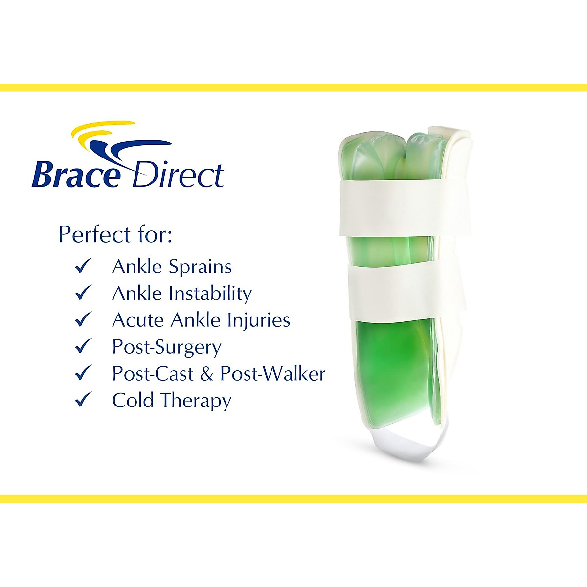 Brace Direct Gel Ankle Brace + Foot Ice Wrap (S/M)-Stirrup Brace & Splint for Ankle Support with Swelling, Inflammation, Acute Ankle Injuries & Chronic Instability