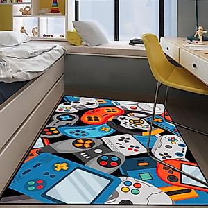 Lacut Game Area Rug Teen Boys Carpet, 3D Gaming Rugs Gamepad Controller Mat for Boys Girls Bedroom Playroom, Non-Slip Gamer Rugs Children Gaming Area Rugs (Blue, 60" x 40")