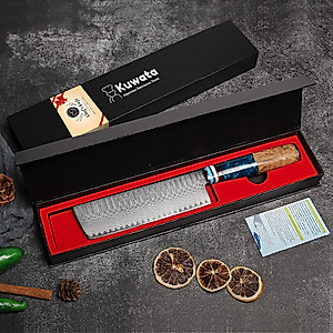 Kuwata Nakiri Chef Knife, Japanese VG-10 High Carbon Steel Damascus Professional Kitchen Chefs Cooking Knife in Gift Box, G10 Ergonomic Handle, Gift Box for Family, Restaurant
