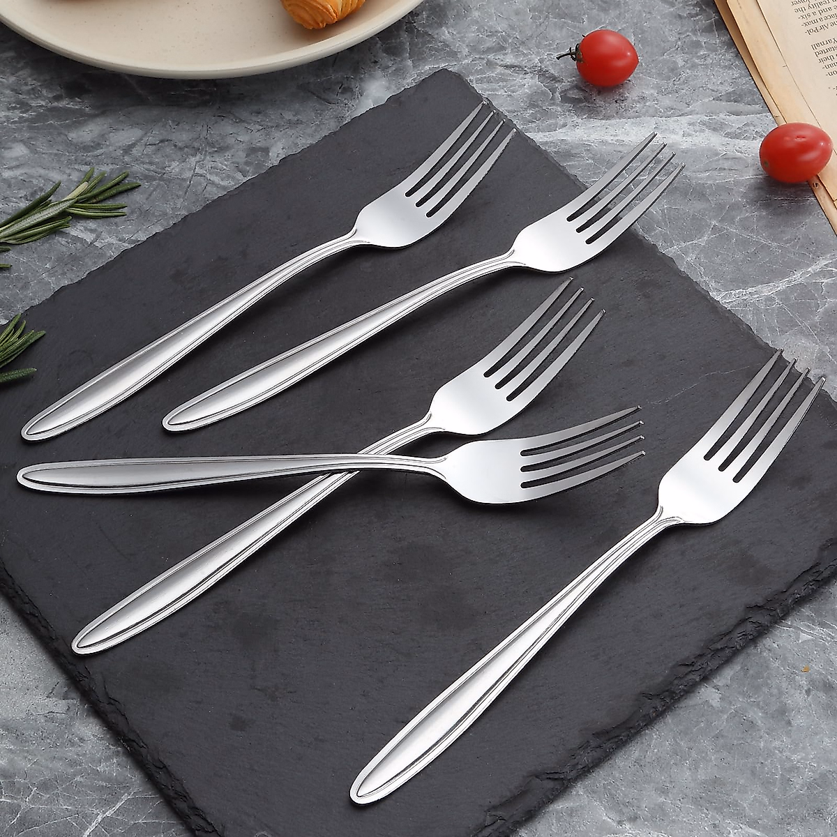 24 Pcs Forks and Spoons, Unokit Forks and Spoons Silverware Set, Food Grade Stainless Steel Silverware Set, 12 Dinner Spoons and 12 Dinner Forks, For Home/Kitchen, Mirror Polished and Dishwasher Safe