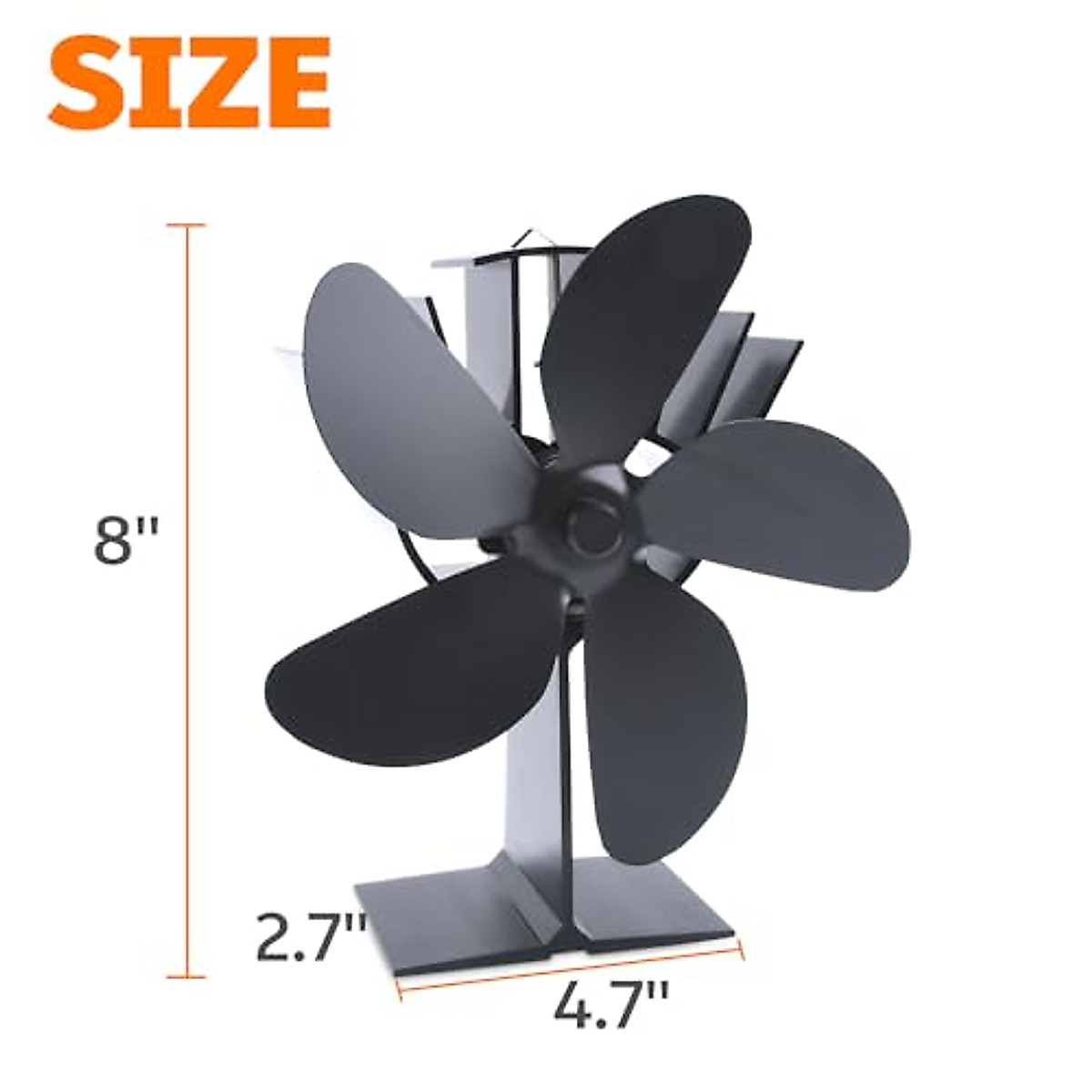 KIAADSY Wood Stove Fan Heat Powered, 5-Blade Fireplace Fan for Wood/Fireplace/Log Burner, Efficiently Circulate Warm Air, Cocoon Fan(Black, 5 Blade)