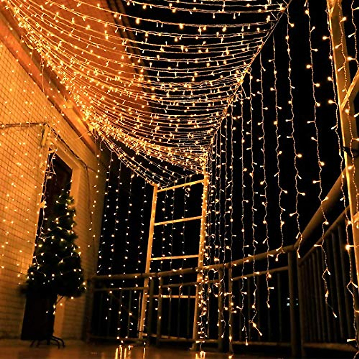 jar-owl Solar Curtain String Lights Waterproof 9.8FT*9.8FT 300 LED 8 Modes for Home /Garden /Patio Wedding /Christmas Party (Warm White)