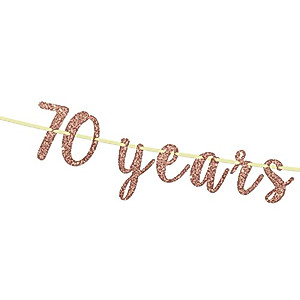 Aonbon Glitter 70 Years Blessed & Loved Banner - 70th Birthday / 70th Anniversary Banner, 70th Birthday / 70th Anniversary Party Decorations - Rose Gold (70)