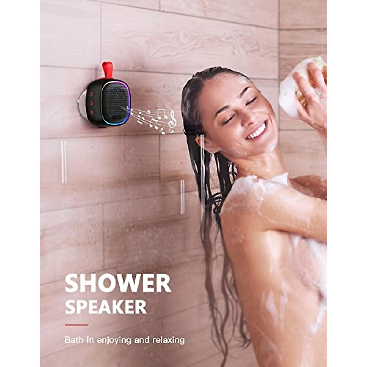Updated Shower Speaker, IPX7 Waterproof Portable Bluetooth Speakers with Stereo Pairing, Wireless for Bike Kayak Pool Beach Outdoor