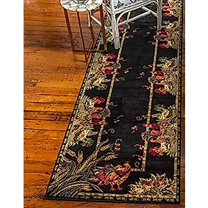 Unique Loom Barnyard Collection French Country Inspired Cottage Rooster Design Area Rug (2' 0 x 8' 0 Runner, Black/Ivory)
