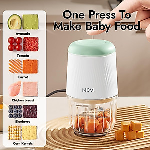 NCVI Puree Baby Food Processor Glass Set, Mini Infant Food Maker Blender Machine with 8 Blades and Grinding Disc, Small Blender Including Food Containers, Silicone Tray and Tableware, Green