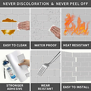 URCOLOR 10-Sheet Subway Tile Peel and Stick Backsplash for Kitchen,12"x12" Self Adhesive Wall Tiles Sticker on Back Splashes for Bathroom Gray