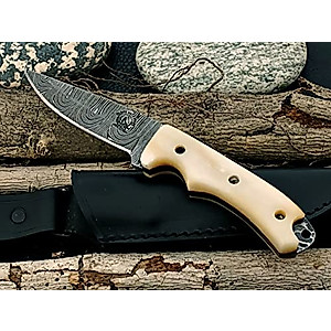 Custom Handmade Damascus Steel Hunting Knife Skinner knife Fixed Blade Knife 8 1/2'' Overall Camel Bone with Sheath BW-4145