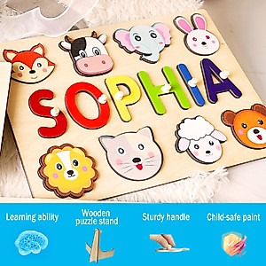 OELTTG Name Puzzle for Kids Personalized, 1st Birthday Girl and Boy, Easter Basket Stuffers for Toddler, Custom Baby Easter Gifts with Engraved Text on Back, Montessori Learning Toys for Boy & Girl