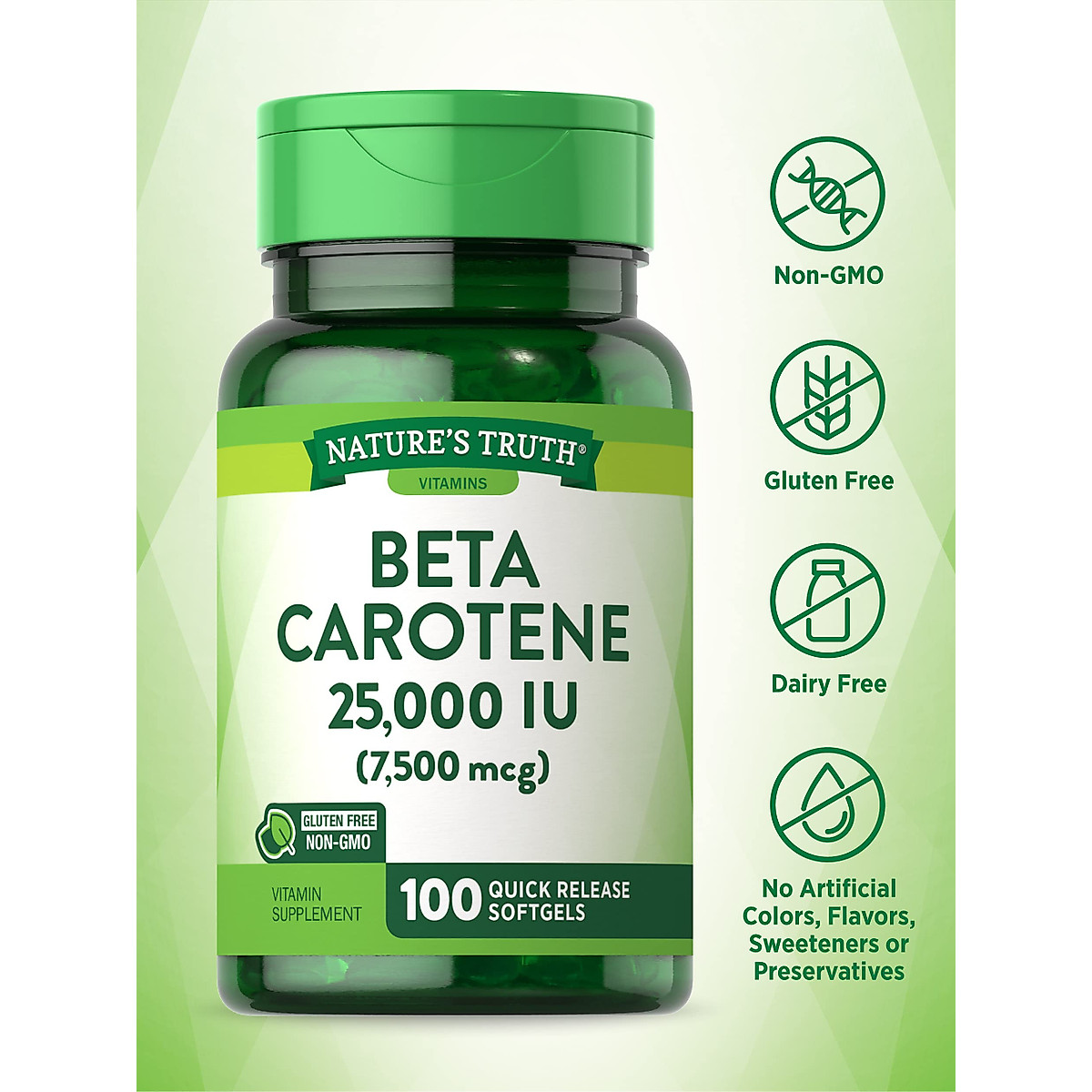 Beta Carotene 25000 IU Softgels | 100 Count | Vitamin A Supplement | Non-GMO and Gluten Free Supplement | by Nature's Truth
