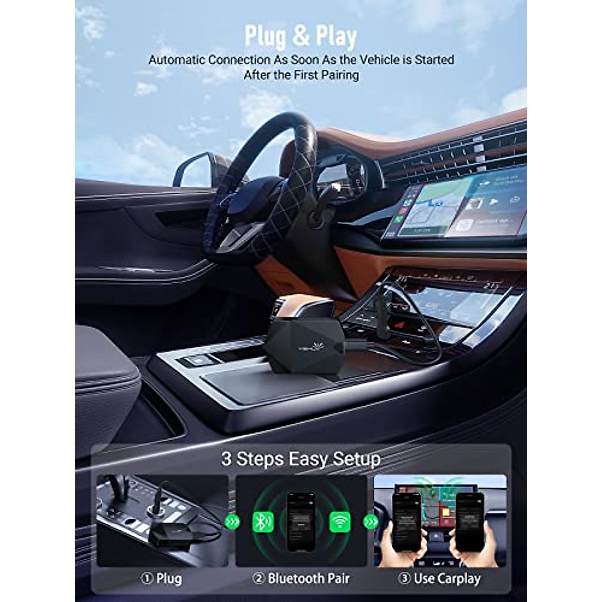 Wireless CarPlay Adapter for iPhone, YEHUA 5.8GHz Wireless CarPlay Dongle for Factory Wired CarPlay Cars