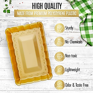 Yumchikel Hard Plastic Serving Tray Set, Gold Serving Trays in Scalloped Design, Serving Platters and Trays for Parties, Weddings, Engagements, Disposable Trays for Cakes & Deserts, 9" x 13", 4 Pack