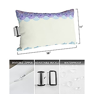 Recliner Head Pillow Ledge Loungers Chair Pillows with Insert Boho Aqua and Purple Flower Floral Lumbar Pillow with Adjustable Strap Outside Patio Decorative Garden Cushion for Bench Couch, 2 PCS