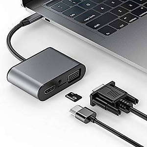 Jiali USB-C 4K Hub Converter TW8R 8 in 1 USB-C/Type-C to 3 USB 3.0 + USB-C/Type-C + HDMI + VGA Interfaces HUB Adapter with Micro SD Card Slot & 3.5mm AUX (Grey) (Color : Grey)