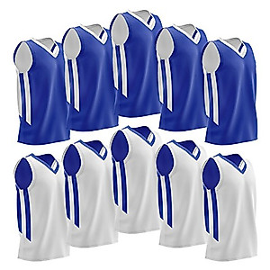 Liberty Imports 10 Pack - Reversible Men's Mesh Performance Athletic Basketball Jerseys - Adult Team Sports Bulk (Blue/White)