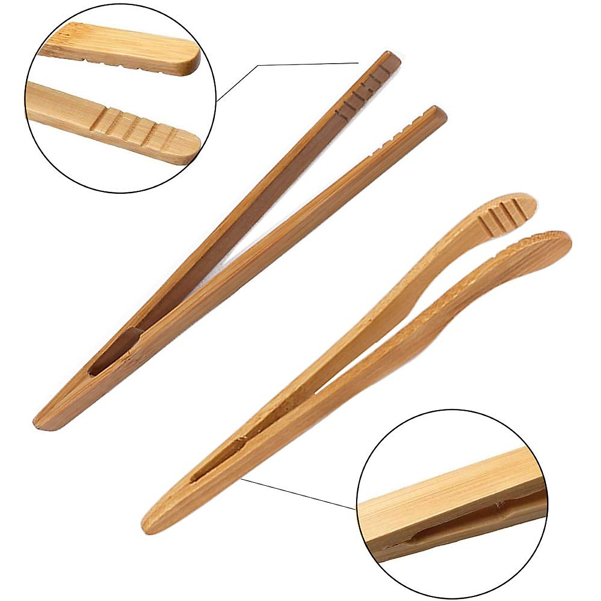 ONERUSUS 4 pack Bamboo Toaster Tongs - 7” Reusable Wood Cooking Tongs -Ideal Kitchen Utensil For Cheese Bacon Muffin Fruits Bread- Ultra Grip - Eco-friendly (Yellow-4 pcs)