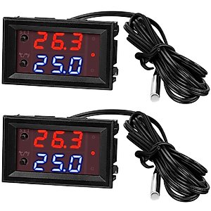 12V Electronic Temperature Controller Programmable -50 to 110 Degree Celsius Heating/Cooling Thermostat Control Switch Module NTC Waterproof Sensor Probe Dual Color LED Display Monitor (2 Pieces)