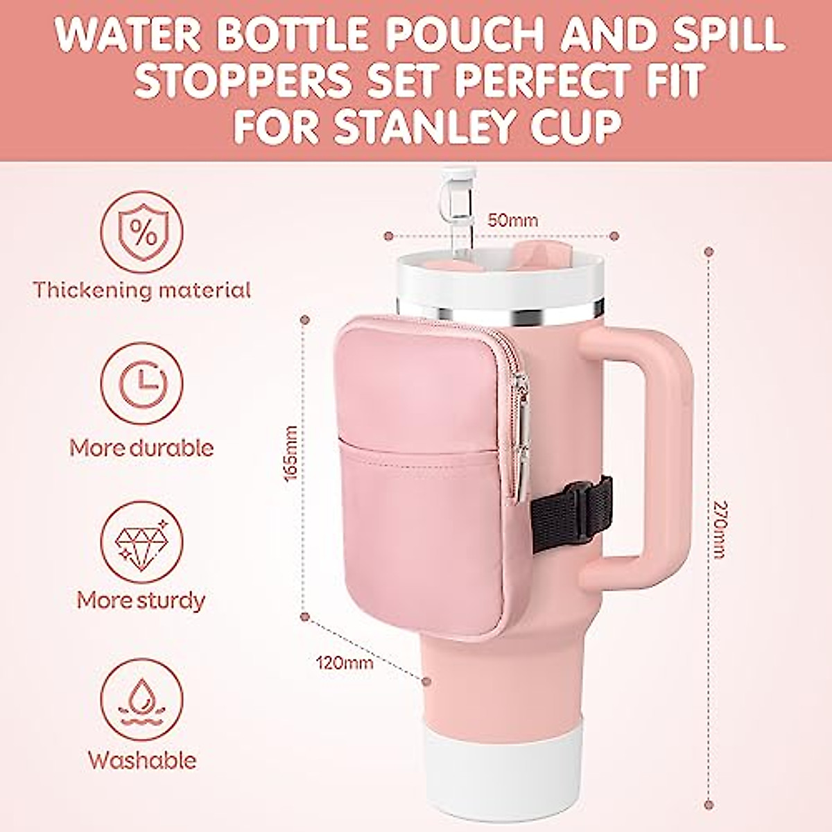 8PCS Water Bottle Pouch for Stanley Cup Fanny Pack Accessories Spill Leak Proof Stopper Set for Stanley 2.0 40oz/30oz,Gym Accessories for Women Tumbler Accessories Running Water Bottle Handheld Caddy
