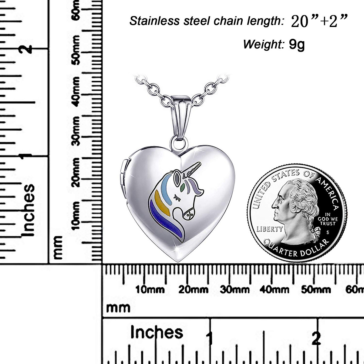 YOUFENG Unicorns Gifts for Her Love Heart Locket Necklace that Holds Pictures Enamel Locket Pendant Gifts for Women