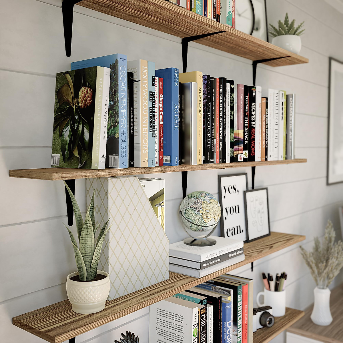 Wallniture Arras 48 inch Long Rustic Floating Shelves for Wall, Wall Bookshelf for Living Room, Floating Wall Shelf for Home Office, Bedroom, Pantry, Kitchen, Set of 6, Burnt, Wood