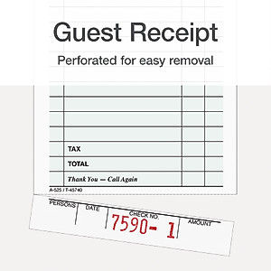 Adams Guest Check Pads, Single Part, Perforated, White, 3-2/5" x 6-3/4 ", 50 Sheets/Pad, 5 Pads/Pack (525SWMT)