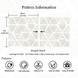 Nukofal Modern Peel and Stick Wallpaper Geometric Beige and White Wallpaper 15.7''x118.1'' Stripe Contact Paper Self Adhesive Removable Wallpaper for Bedroom Bathroom Drawer Cabinets Decor Vinyl