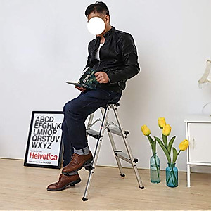 PENGJIE Folding Ladder Step Stool Ladder Stool 3 Step Folding Aluminum Heavy Duty Steel Portable Anti Slip Mat Tread Compact 150 Kg Capacity