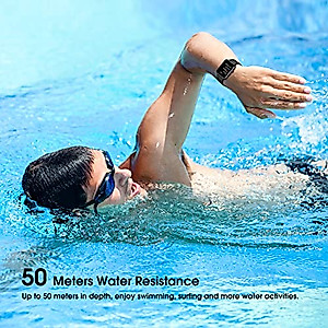 Pautios Smart Watch, Swimming Waterproof Fitness Tracker with Heart Rate, SpO2 and Sleep Monitor, 44mm Fitness Watch for Women Men, Step Counter, Smartwatch Compatible with iOS Android Phones