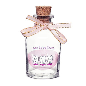 Baby Teeth Keepsake Tooth Fairy Glass Holder for Boy Girl | Birthday Gift and Baby Shower Pink