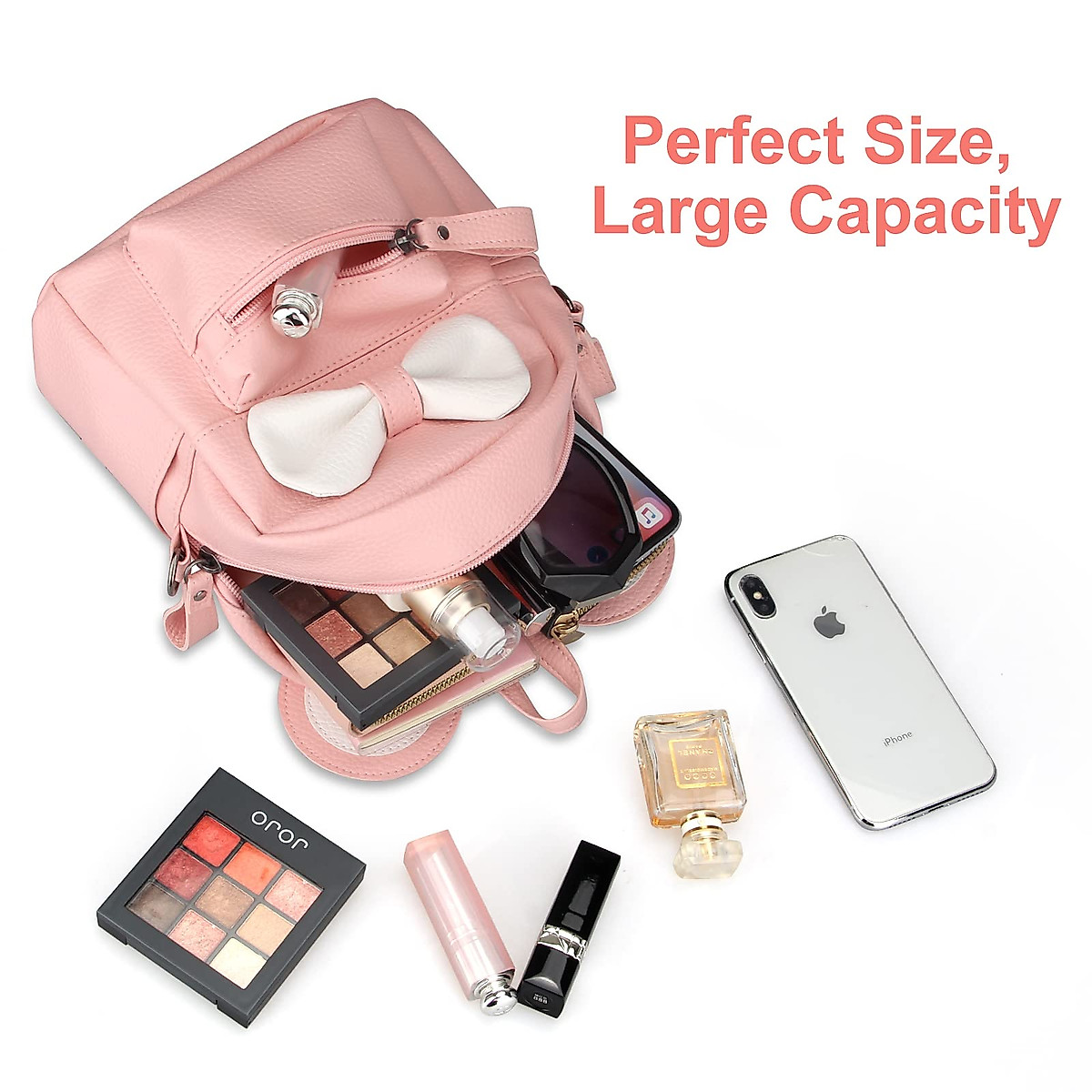 Dksyee Pink Small Cute Backpacks for Girls Bowknot Leather Cartoon Mouse Ears Mini Travel Backpack Convertible Shoulder Daypack…