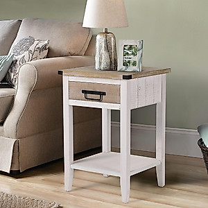 RUSTOWN Farmhouse Bedside Table Set of 2, Rustic Nightstand with Drawers and Open Shelf, Side Table End Tables for Bedroom/Living Room/Lounge (Vintage White)