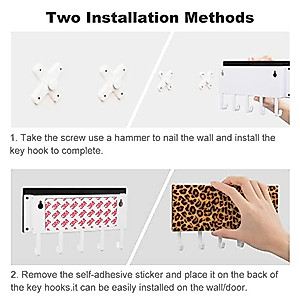 Animal Leopard Print PU Leather Wall Mounted Key Hook Organizer Hanging Key Holder Decoration