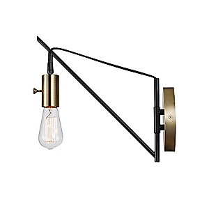 Globe Electric 51343 1-Light Plug-in or Hardwire Wall Sconce, Bronze Finish, Brass Accents, 6ft Black Woven Fabric Cord, Flat Plug, Socket Rotary On/Off Switch