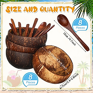Hoolerry 8 Set Coconut Bowls and Wooden Spoon Set Smoothie Bowls and Spoons Coconut Shells Buddha and Salad Bowls for Vegan Gifts Kitchen Serving