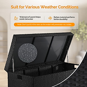 VINGLI Upgraded Version 132 Gallon Outdoor Storage Box, Patio Rattan Deck Box, Wicker Storage Bench for Indoor, Outdoor, Pool, Balcony, Yard, Garden, Black